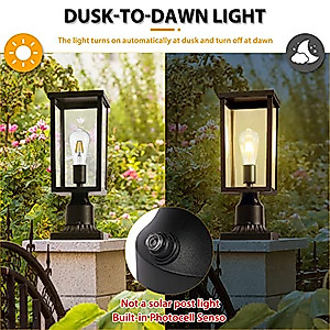 Dusk to Dawn Outdoor Post Light Hardwired 120V, Aluminum Lamp Post Light, Waterproof Outside Post Lantern Fixture with Pier Mount Base, Exterior Pole Lantern Lighting for Garden Yard Patio Pathway