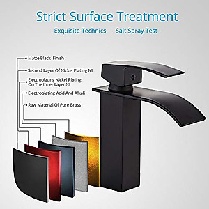 Wovier Matte Black Waterfall Bathroom Sink Faucet with Cover Plate,Single Handle Single Hole Brass Lavatory Vanity Faucet,Basin Mixer Taps with Supply Hose
