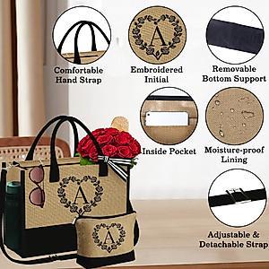 YOOLIFE Personalized Initial Jute Tote Bag, Unique Gifts for Women Beach Bag Tote Makeup Bag Large Tote Bag for Women Teacher Gifts Mom Gifts Bridesmaid Gifts Friend Birthday Gifts for Women Letter J