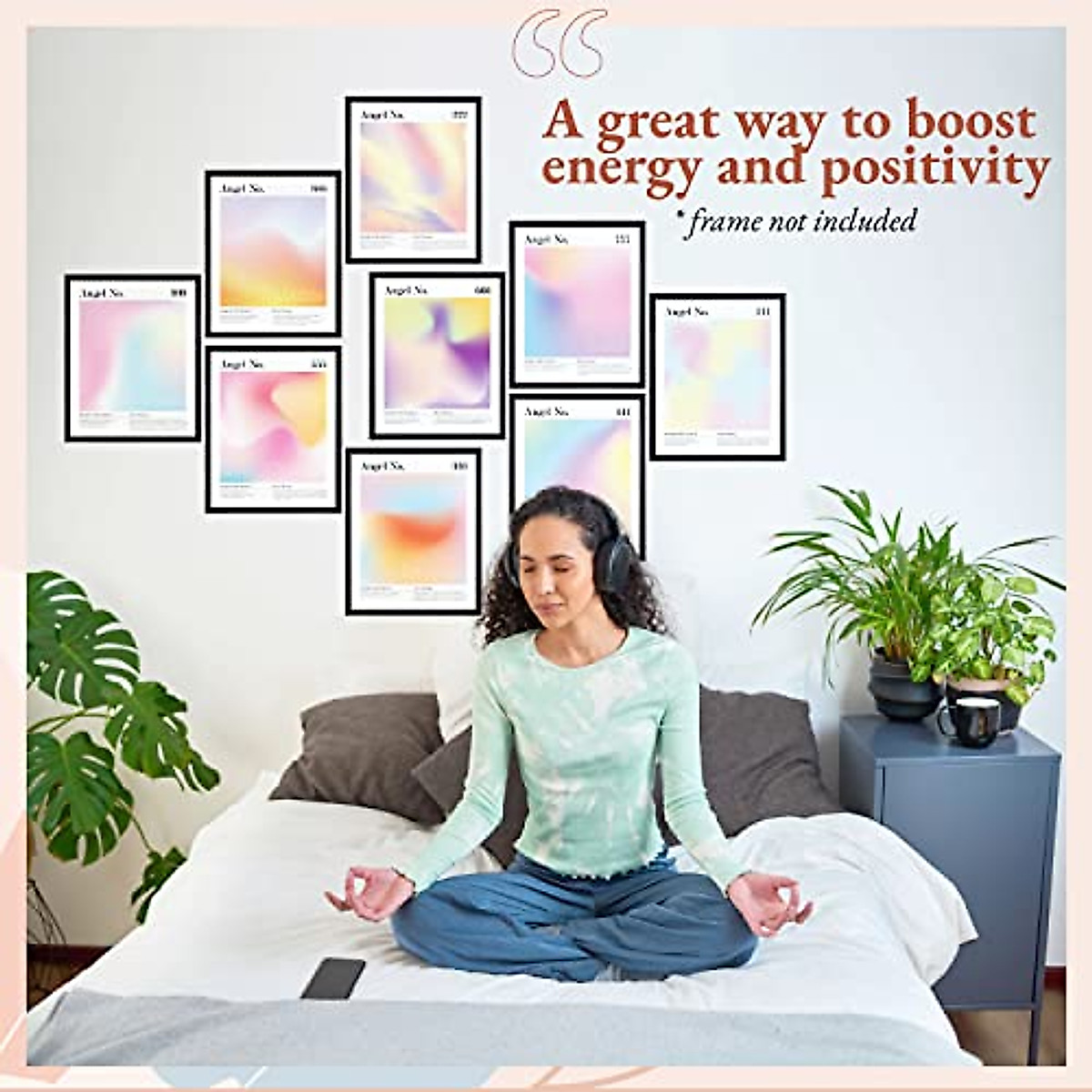 97 Decor Angel Number Poster - Aura Poster Aesthetic, Spiritual Posters, Gradient Angel Numbers Print, Pink Aura Energy Pictures, Balance Prints Coloful Wall Art for Home Bedroom Decor (8x10 UNFRAMED)