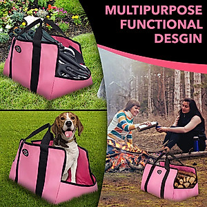 Firewood Tote Bag - Oxford Fabric Log Carrier with Handles & Heavy Duty Straps - Large Durable Wood Holder with Wide Opening - Wood Stove & Fireplace Accessories - 21 x 13 x 12 Inch, Pink