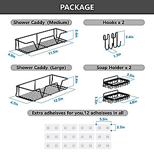 JCBAKC Shower Caddy, Stainless Steel Shower Organizer，No Drilling Shower Shelf With 2 Soap Dish，Wall Mounted Bathroom Shelf With 12 Adhesives,Shower Shelves Shower Rack For Bathroom Storage (Black)