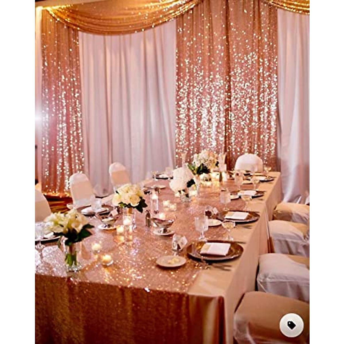 Poise3EHome Rose Gold Sequin Backdrop 2Ft x 8Ft x 2 Panels Sparkly Drape Seamless Photography Curtain for Wedding/Party