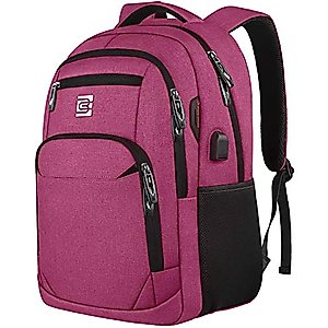 Laptop Backpack,Business Travel Anti Theft Slim Durable Laptops Backpack with USB Charging Port,Water Resistant College Computer Bag for Women & Men Fits 15.6 Inch Laptop-Rose Red