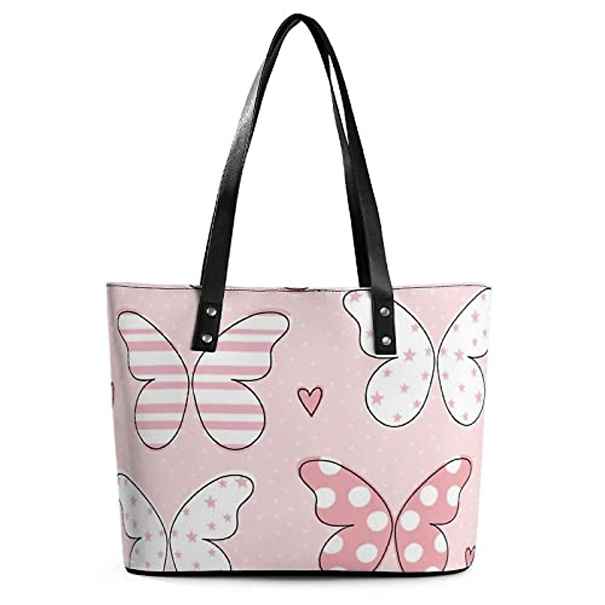 Womens Handbag Pink Butterfly Leather Tote Bag Top Handle Satchel Bags For Lady