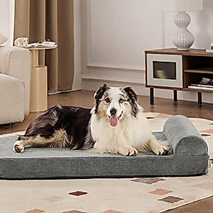 Lesure Orthopedic Dog Bed Pillow for Extra Large Dogs, XL Memory Foam with Removable Washable Cover and Anti-Slip Bottom, Waterproof Liner Included, Grey, 46" L x 28" W x 8" H