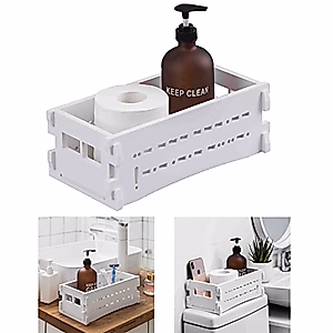 Back of Toilet Storage Basket,Bathroom Vanity Tray Great for Hiding Clutter,Toilet Storage Box Fits on Toilet Tank Top for Storing TP,Bathroom Organizer Good Storage for Small Space,White by AOJEZOR