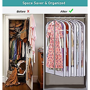 SLEEPING LAMB 60'' Long Hanging Garment Bags for Closet Storage Gusseted Clear Dress Bag for Clothes, Gowns, Coats, Suits, 5 Packs