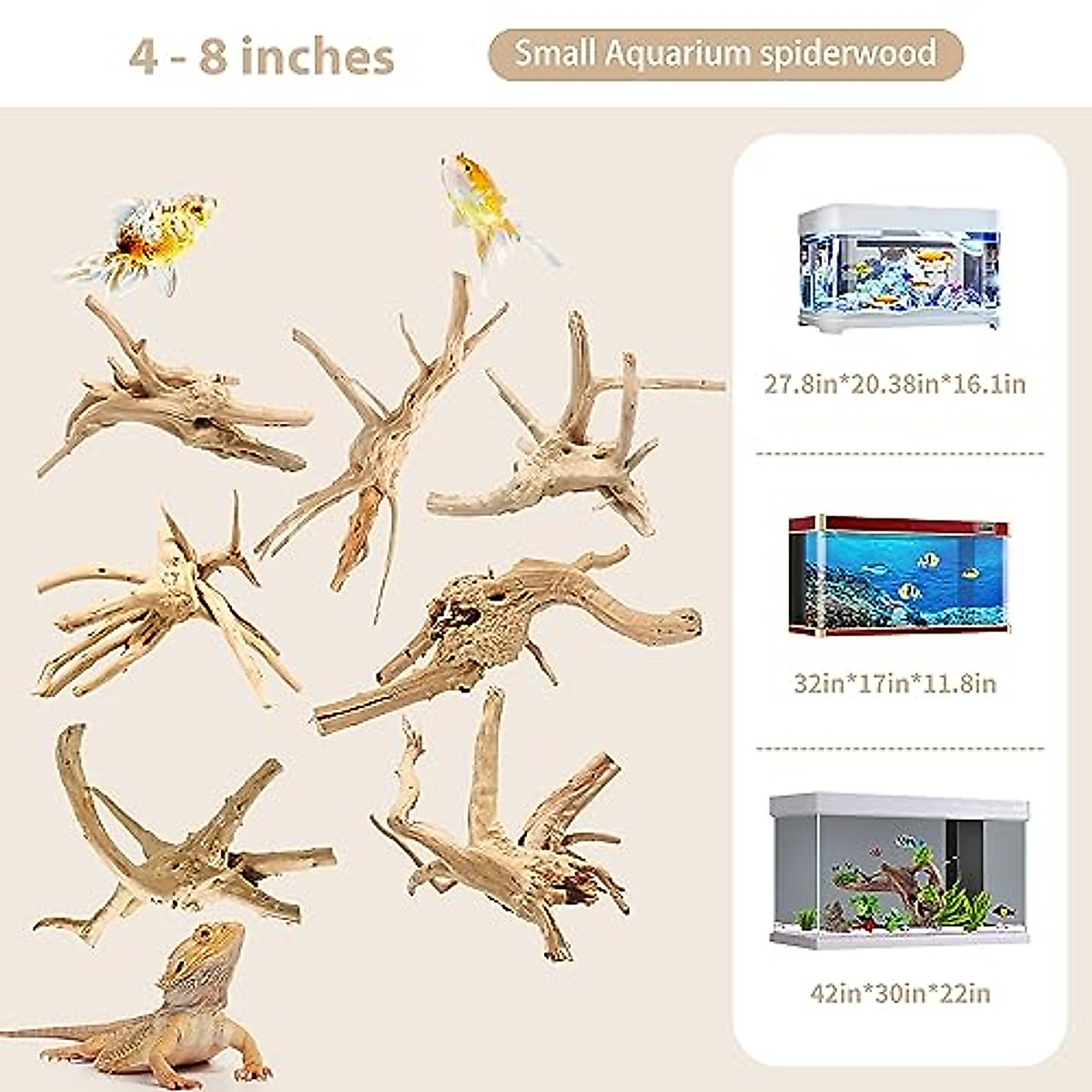 WDEFUN Driftwood for Aquarium Decor Natural Spider Wood Branches for Fish Tank Decorations 4-8 inch Pack of 7