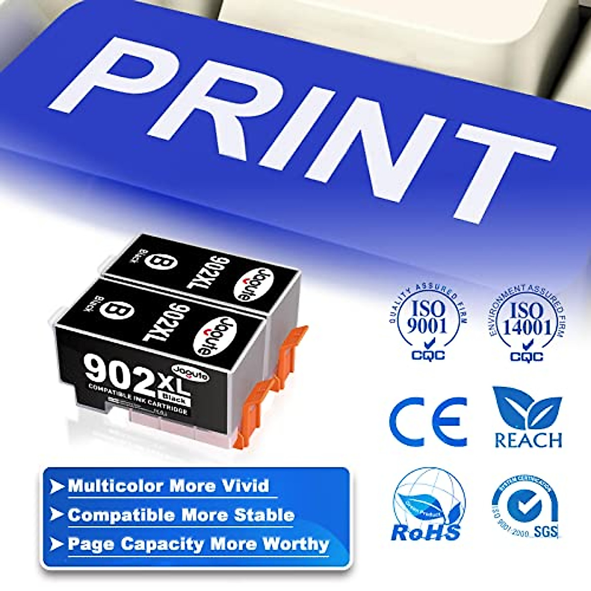 Jagute 902XL 902 Black Ink Cartridges Replacement for HP 902 XL Use with OfficeJet Pro 6978 6968 6970 6960 6971 6974 6975 6976 6979, OfficeJet 6958 6950 6951 6954 Printers.（2 Black）