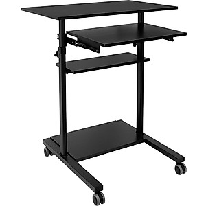 Mount-It! Mobile Standing Desk with Retractable Keyboard Platform | Height Adjustable Stand Up Computer Workstation | Locking Wheels, 99 Lbs Capacity
