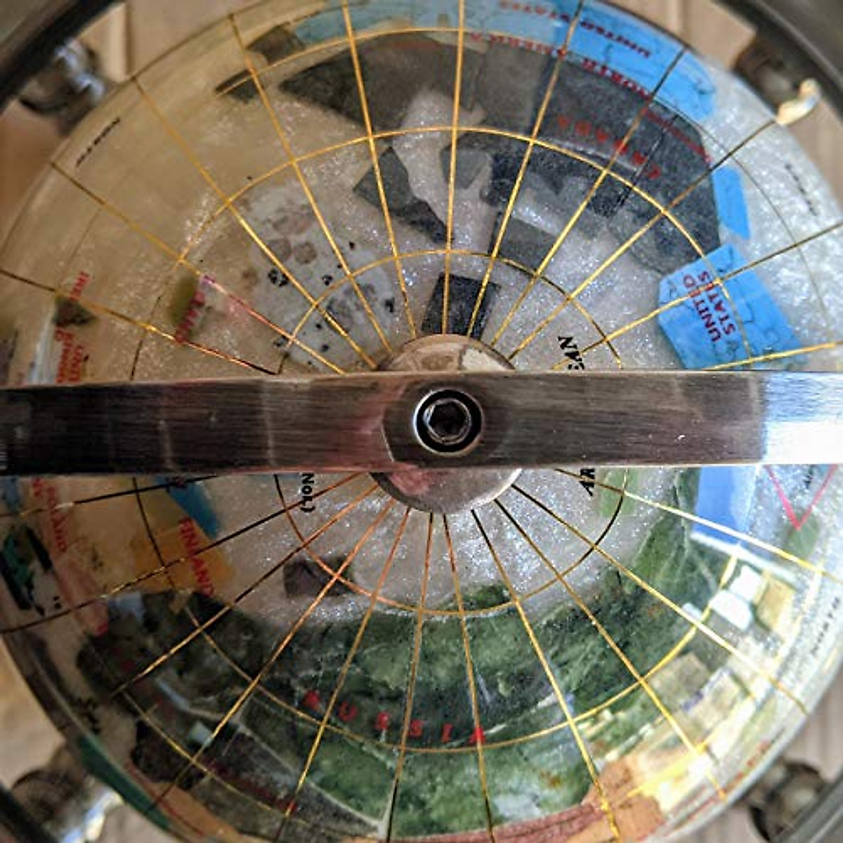 Unique Art 10-Inch Tall Pearl Swirl Ocean Gemstone World Globe with 4 Leg Silver Stand,white