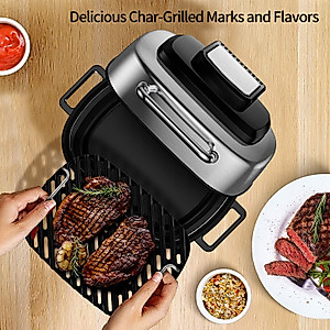 BBday 10-in-1 Electric Indoor Grill Combo, with 6.5 QT Air Fryer, Roast, Bake and Dehydrate, 1660W, Stainless Steel