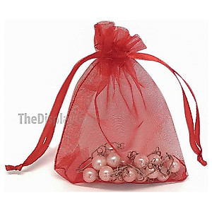 TheDisplayGuys 100-Pack 3x4 Red Sheer Organza Gift Bags with Drawstring, Jewelry Candy Treat Wedding Party Favors Mesh Pouch