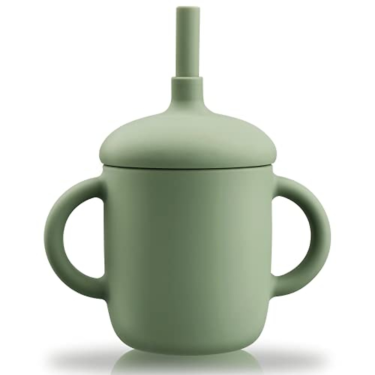Mintlyfe Baby Trainer Cup, Silicone Training Cup with Handles Lid and Straw, BPA-Free, Unbreakable, Spill Proof and Non-Slip Handles Sippy Cup for Toddlers, 5 oz (Sage)