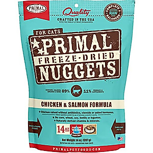 Primal Freeze Dried Cat Food Nuggets Chicken & Salmon, Complete & Balanced Scoop & Serve Healthy Grain Free Raw Cat Food, Crafted in The USA (14 oz)