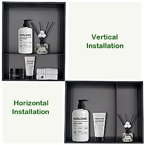 swift horse Black Double Layer Stainless Steel Shower Niche, 16" X 20" No Tile Needed Wall Niche Double Shelves, Recessed Niche Shower for Bathroom Storage Over Mount Installation