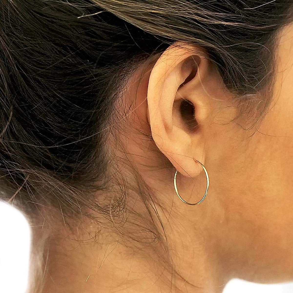 14k Solid Gold Endless Hoop Earrings Sizes 10mm - 20mm, 14k Gold Thin Hoop Earrings, Cartilage Earrings, Helix Earring, Nose Hoop, Tragus Earring, 100% Real 14k Gold (20mm)