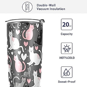 Cartoon Cute Grey White Peach Cats Stainless Steel insulated water bottle with straw Leak-proof Lid and Straw coffee travel mug 20oz for café portable flip straw tumbler taza termica para cafe