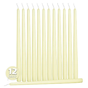 12 Pack Tall Taper Candles - 14 Inch Ivory Dripless, Unscented Dinner Candle - Paraffin Wax with Cotton Wicks - 12 Hour Burn Time