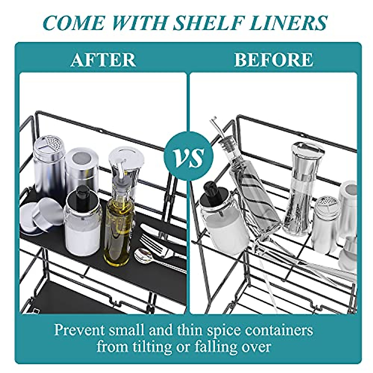 2 Tier Bathroom Organizer Countertop, SAUCE ZHAN Vanity Organizer Countertop with Shelf Liners, Spice Rack Organizer for Kitchen, Counter Storage Shelf for Bathroom Counter, Bedroom, Black