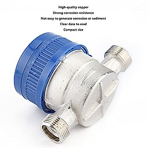 Deosdum Water Flow Meter, Water Meter Copper 1.5M3/H Mechanical Water Meter 15Mm 1/2 Inch Water Flow Gauge Garden Water Flow Meter