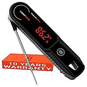 ThermoPro Lightning One-Second Instant Read Meat Thermometer, Calibratable Kitchen Food Thermometer with Ambidextrous Display, Waterproof Cooking Thermometer for Oil Deep Fry Smoker BBQ Grill