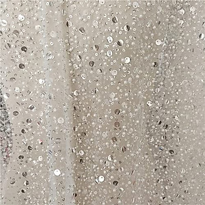 51" Wide Exquisite Heavily Pearl Beaded Soft Tulle Wedding Lace Fabric Clear French Sequined Lace Fabrics for Wedding Dress Bridal Veil DIY Home Decoration (3 Yard, White 2)