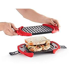 Lekue Microwave Grill, Sandwich Maker, Panini Press, 10 In x 5.7 In, Red