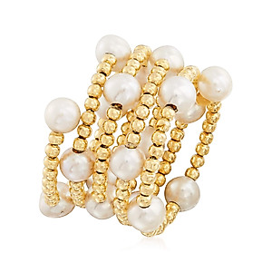 Ross-Simons 4-5mm Cultured Pearl Adjustable Beaded Wrap Ring in 14kt Yellow Gold