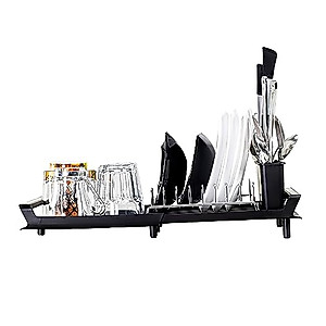 Erreke Small Dish Drying Rack, Compact Dish Drying Rack, Small Dish Rack, Drains into Sink, Non-Slip Feet, Expandable Adjustable Size 11x8 inches (Black)