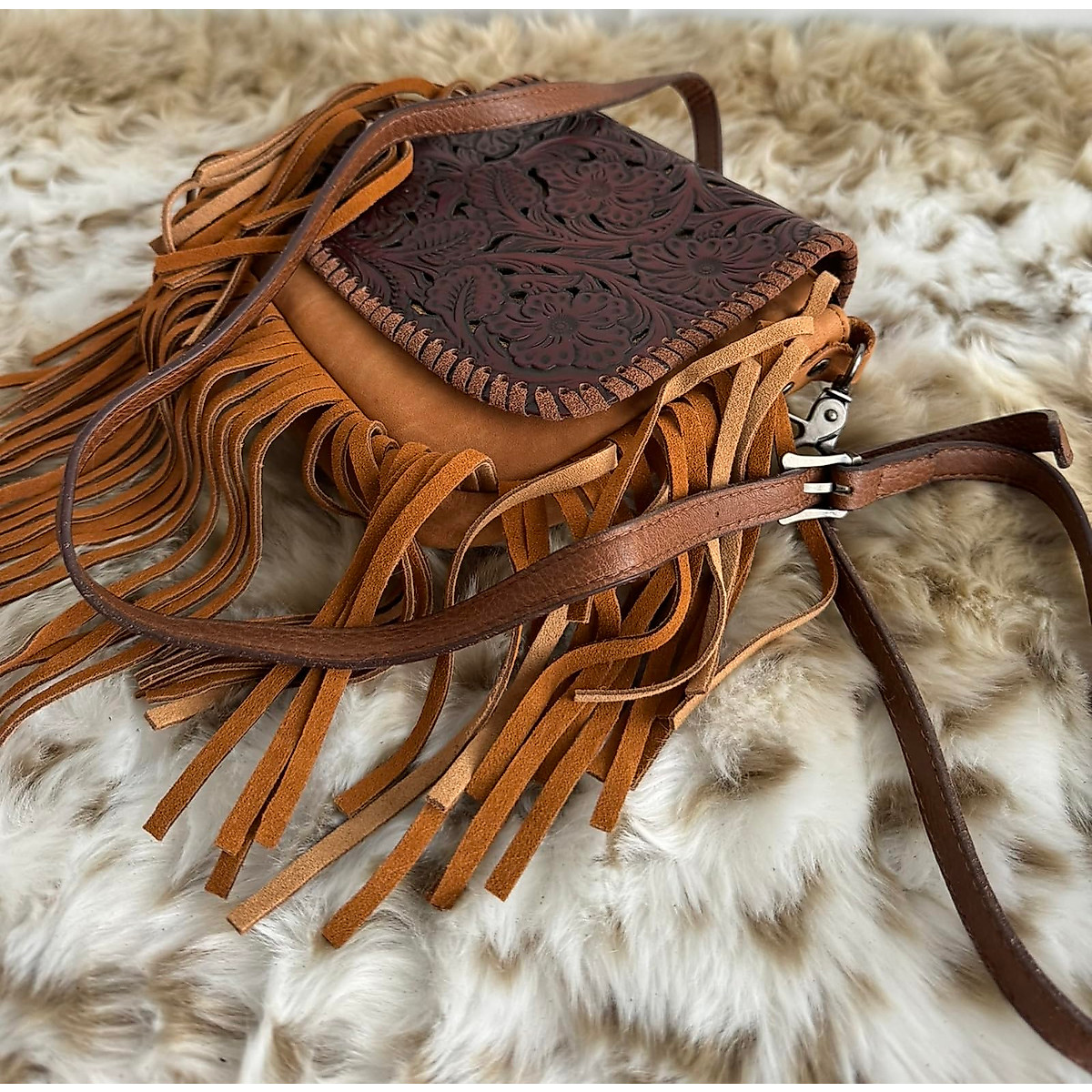 womens cross body bag western cowgirl floral tooled shopper purse brown