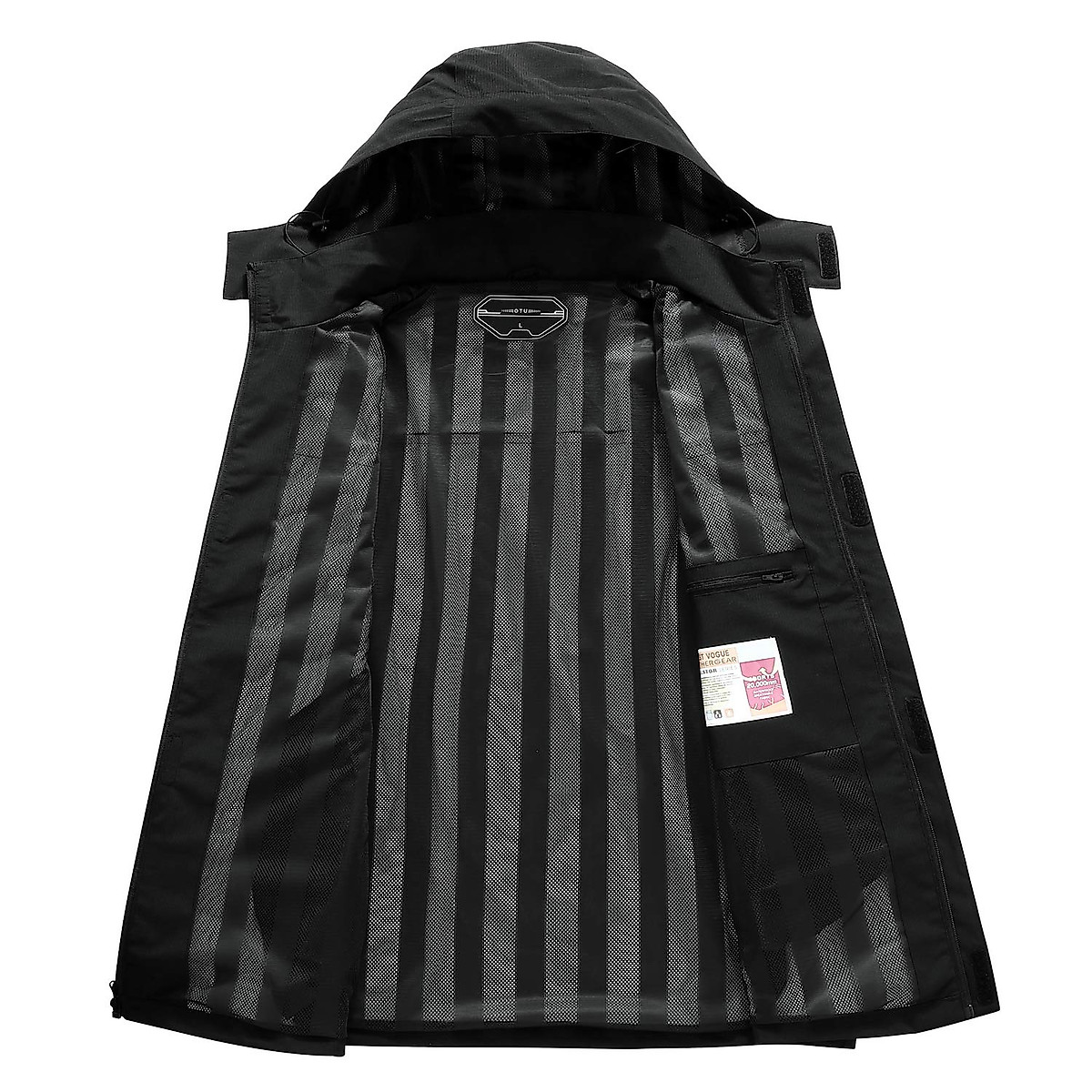 OTU Men's Lightweight Waterproof Hooded Rain Jacket Outdoor Raincoat Shell Jacket for Hiking Travel Black XL