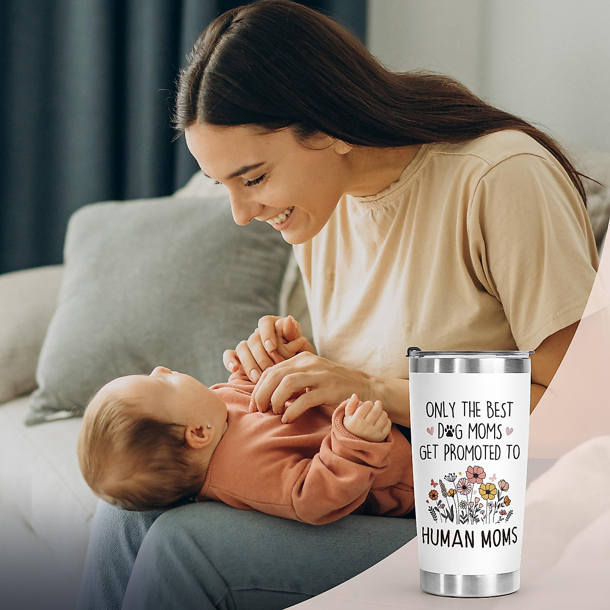 BaubleDazz New Mom Gifts for Women, Pregnancy Must Haves, Funny Dog Mom Gifts, 20 oz Stainless Steel Tumbler, Pregnancy Gifts for Expecting Mom, Gifts for New Mom, Mom to be Gift