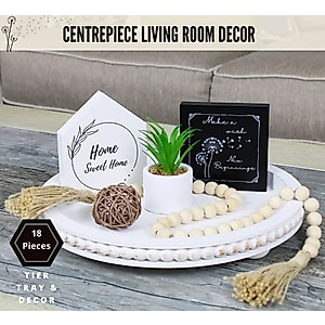 Mahinoko 18 PCs Farmhouse Tiered Tray Stand with Tier Tray Decor - Incl 2 Artificial Succulent Plants - Housewarming Gift New Home Sweet Home - Kitchen Decor Tier Tray Decor Set