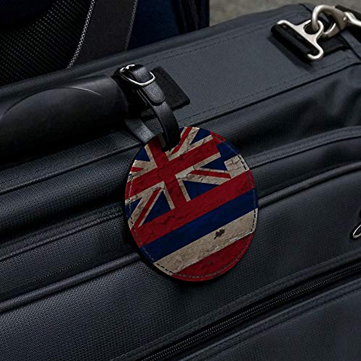 Rustic Distressed Hawaii State Flag Round Leather Luggage Card Carry-On ID Tag