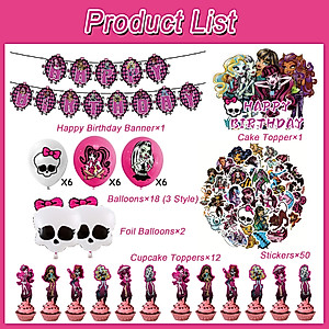 Monster Birthday Party Supplies 84PCS High Dolls Theme Party Decorations including Stickers Banner Cake Topper Balloons Cupcake Toppers