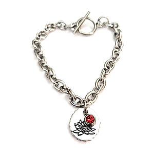 July Birthstone Charm Bracelet and Birth Month Water Lily Flower Simple Dainty Gift for Her Mom Daughter