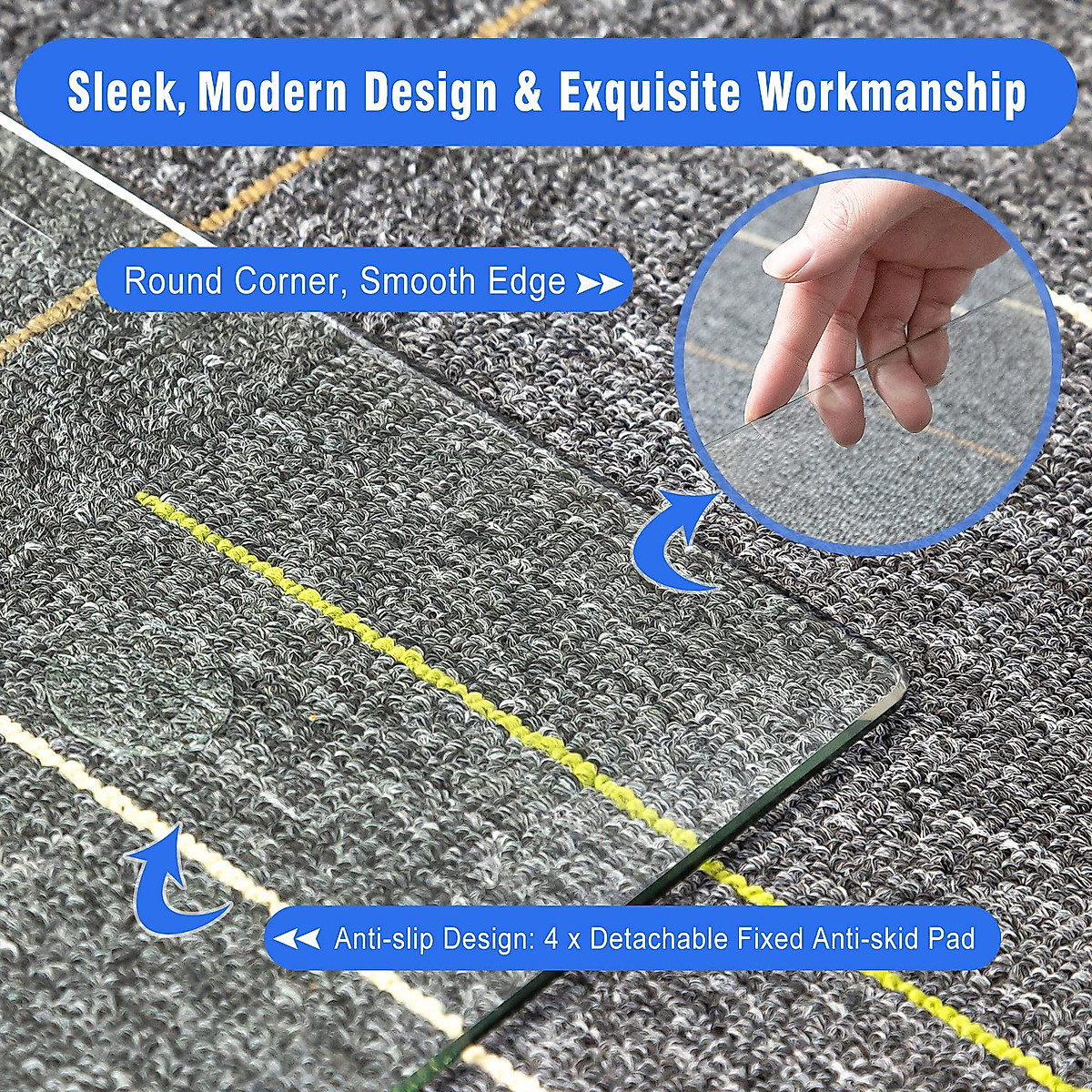 NeuType Glass Chair Mat, Tempered Glass Office Chair Mat for Carpet or Hardwood Floor - Effortless Rolling, Easy to Clean, Best for Your Home or Office Floor (36" x 36" x 1/5", Transparent)