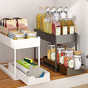 2 Pack Under Sink Organizer and Storage, 2-Tier Sliding Bathroom Organizer with Hook, Multi-Use for Kitchen/Bathroom/Laundry room Organization, Black