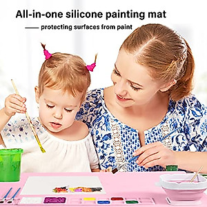 Silicone Craft Mat, 20"x 16" Nonstick Silicone Painting Mat Large Silicone Art Mat with Cleaning Cup and Paint Holder, Multipurpose Silicone Craft Sheet for Painting Clay Resin Casting