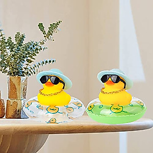 MuMyer Yellow Duck Car Dashboard Decorations Rubber Duck Car Ornaments for Car Dashboard Decoration Accessories with Mini Swim Ring Sun Hat Necklace and Sunglasses