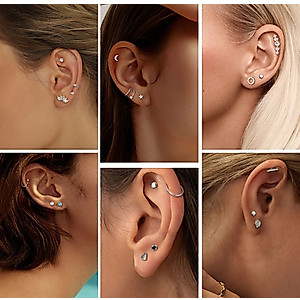 YADOCA 19Pairs Surgical Steel Flat Back Stud Earrings For Women Men Hypoallergenic Cartilage Earrings Stud Hoops Small CZ Heart Star Moon Opal Butterfly Helix Tragus Daith Earrings Piercing Jewelry