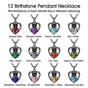 GTISKL Gothic Skull Punk Birthstone Birthday Pendant Necklace For Women Heart purple Red crystal Zircon Christmas Valentine's Mother's Day Jewelry Gifts (Heart-3-March-Sea Blue)