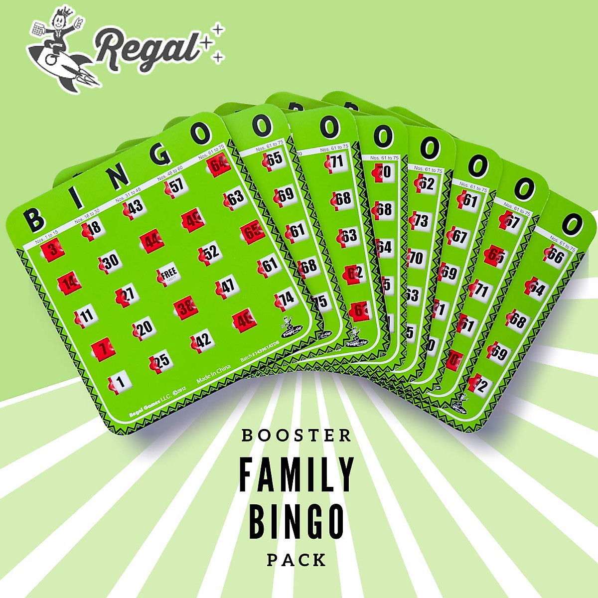 Regal Bingo Bulk Bingo Cards with Sliding Windows - Reusable Large Print Bingo Game Cards for Adults Large Group - 8 Pack, Green
