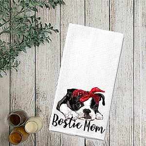 Bostie Mom, Boston Terrier Microfiber Kitchen Hand Towel Gift for Dog Lover