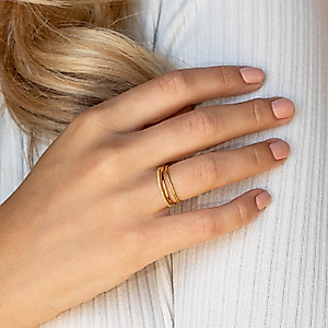 Moodear Thin 14k Gold Plated Thumb Ring Set for Women - Dainty Non Tarnish Rings Size 7