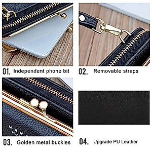 FFpaw Small Crossbody Purse for Women,Cellphone Shoulder Bags Lightweight PU Leather RFID Blocking Wallet Credit Card Holder(Black)