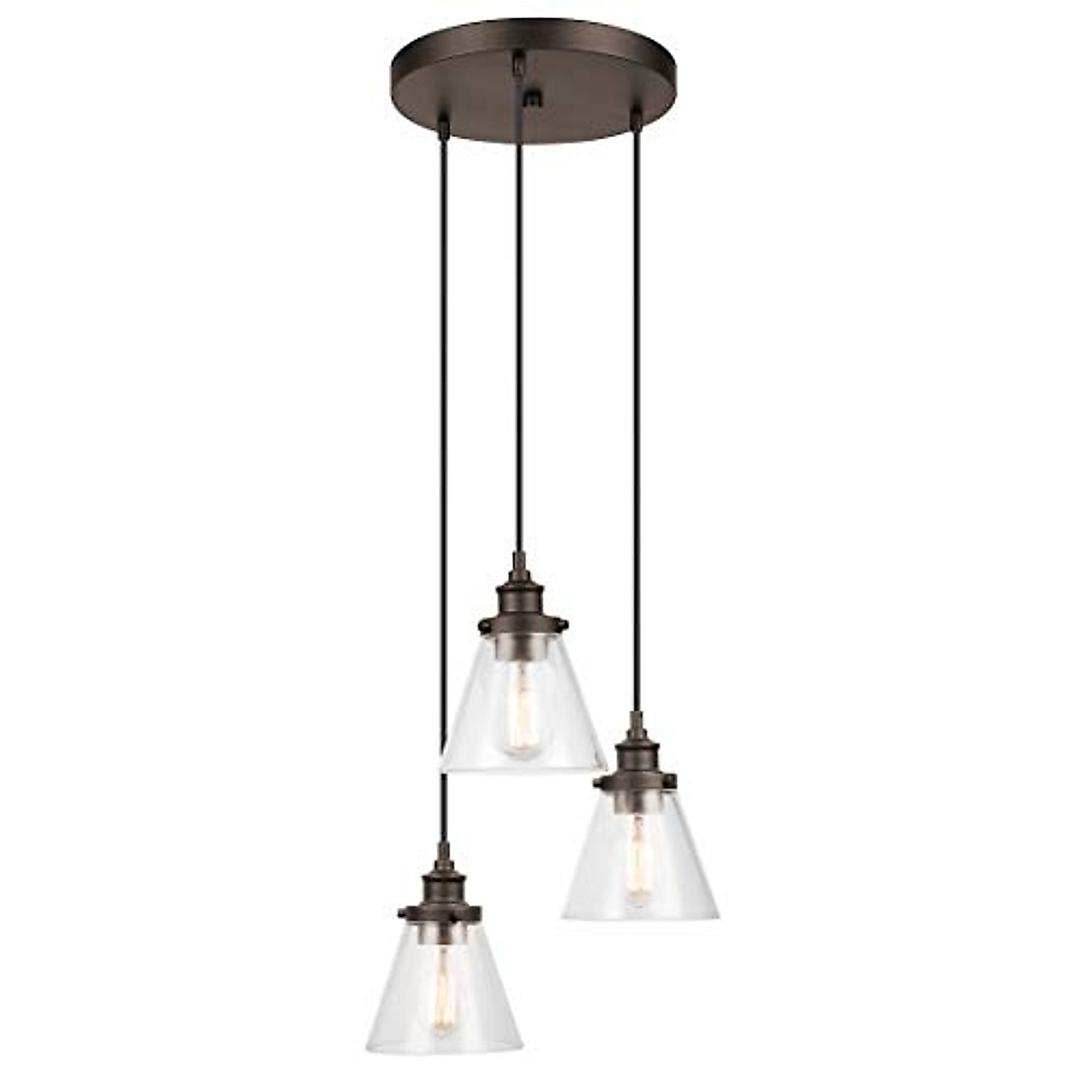 Globe Electric 61038 Jackson 3-Light Pendant, Dark Bronze, Clear Glass Shade, Bulbs Included