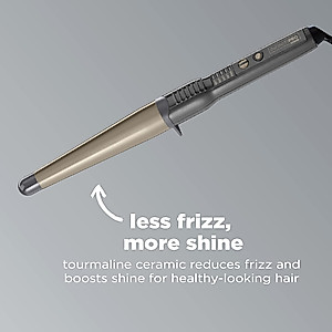INFINITIPRO BY CONAIR Tourmaline Ceramic 1 1/4-Inch to 3/4-Inch Curling Wand, Tapered wand produces beachy waves , Metallic Grey